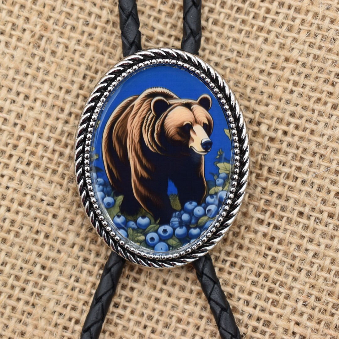 Brown Bear Blueberry Bolo Tie Custom Cord Colors & Length Brown Black ...