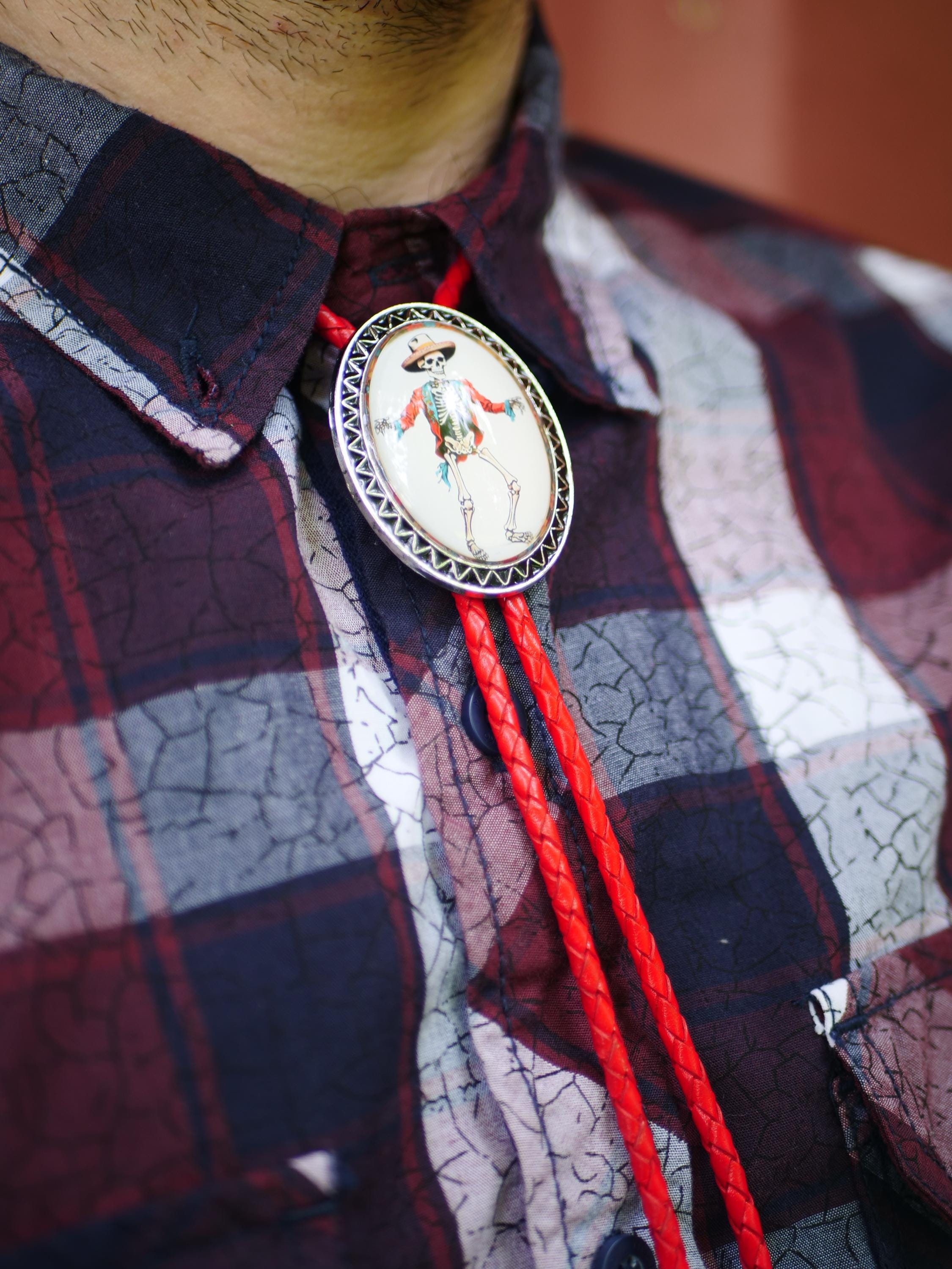 Dancing Skeleton Bolo Tie Western Red Bolero Necktie - Etsy
