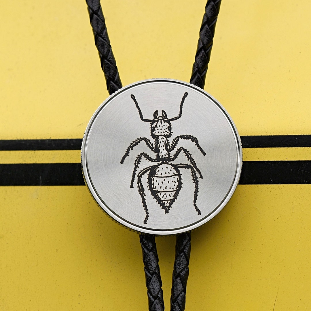 Ant Bolo Tie ~ Engraved Stainless Steel & Leather ~ Insect Bug Creepy ...