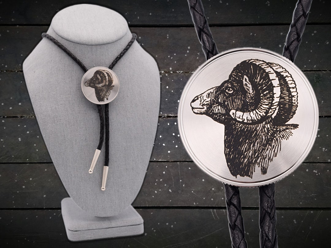 Bighorn Sheep Bolo Tie ~ Engraved Stainless Steel & Leather - Etsy