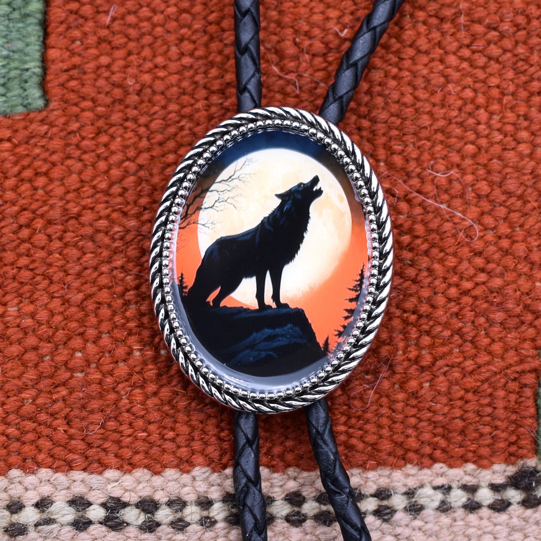 Howling Wolf Bolo Tie ~ Lone Wolf Full Moon Silhouette Design + Choose ...