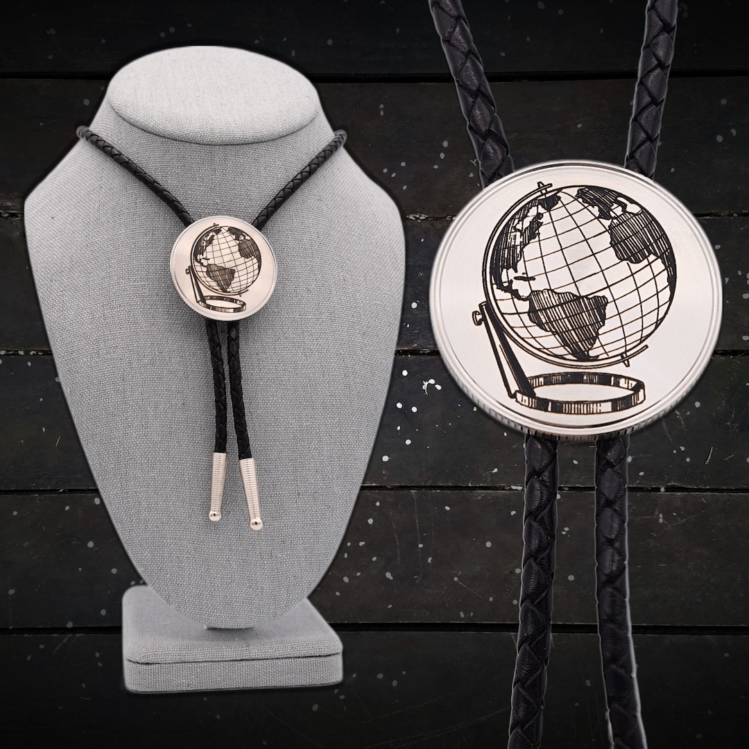 Globe Earth Geography Social Studies Bolo Tie ~ Engraved Steel ...