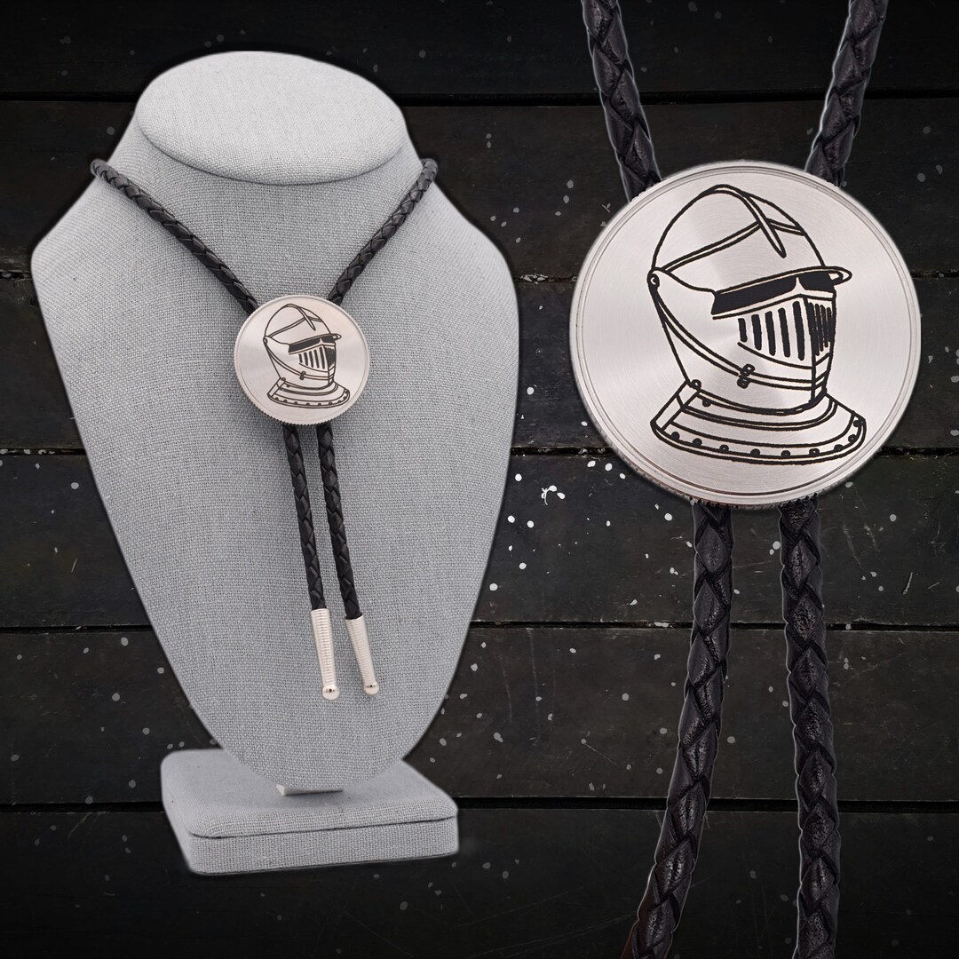 Knight's Helmet Bolo Tie | Engraved Stainless Steel | Leather ~ Ancient ...