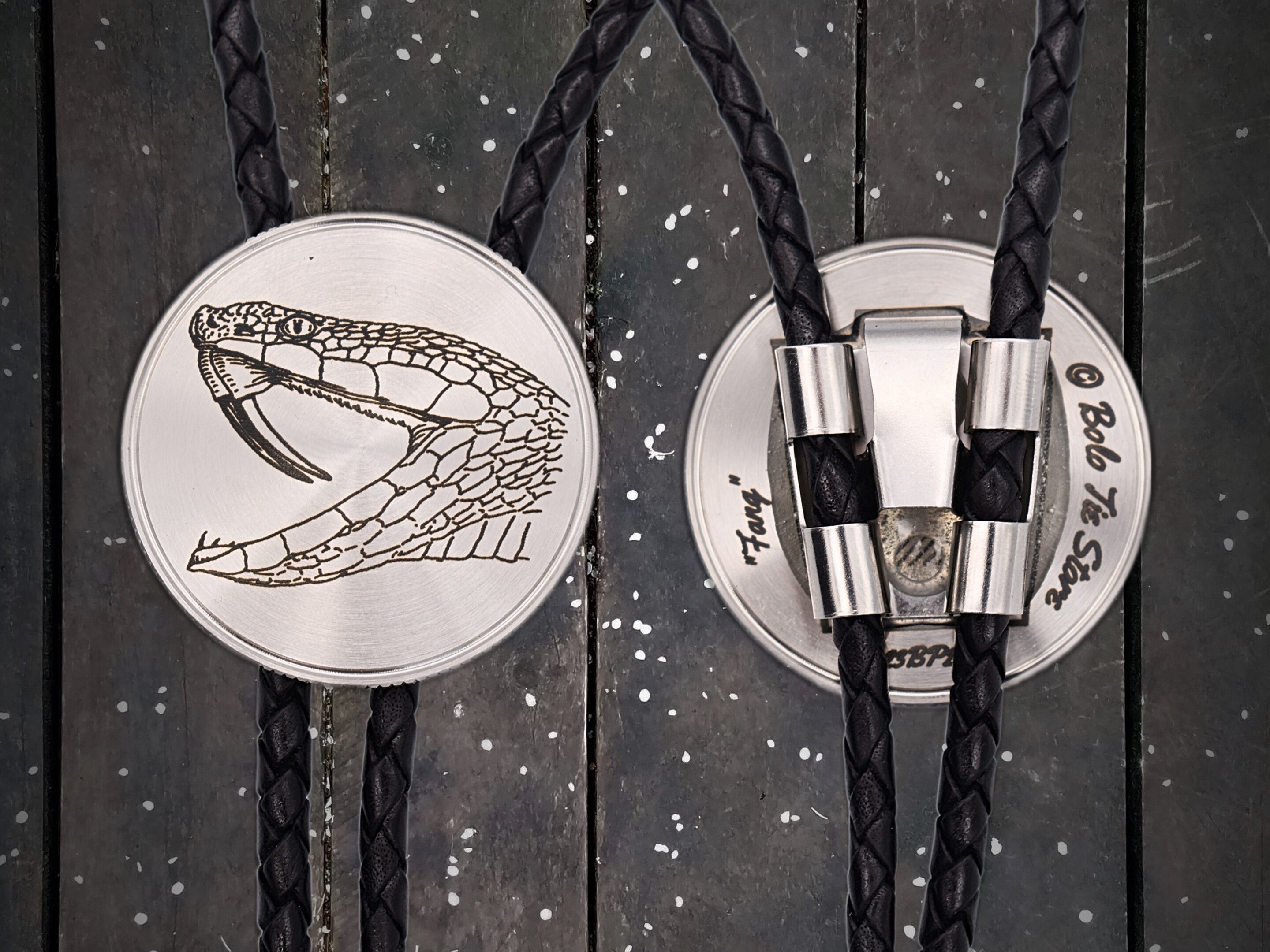 Snake Bolo Tie Engraved Stainless Steel & Leather - Etsy