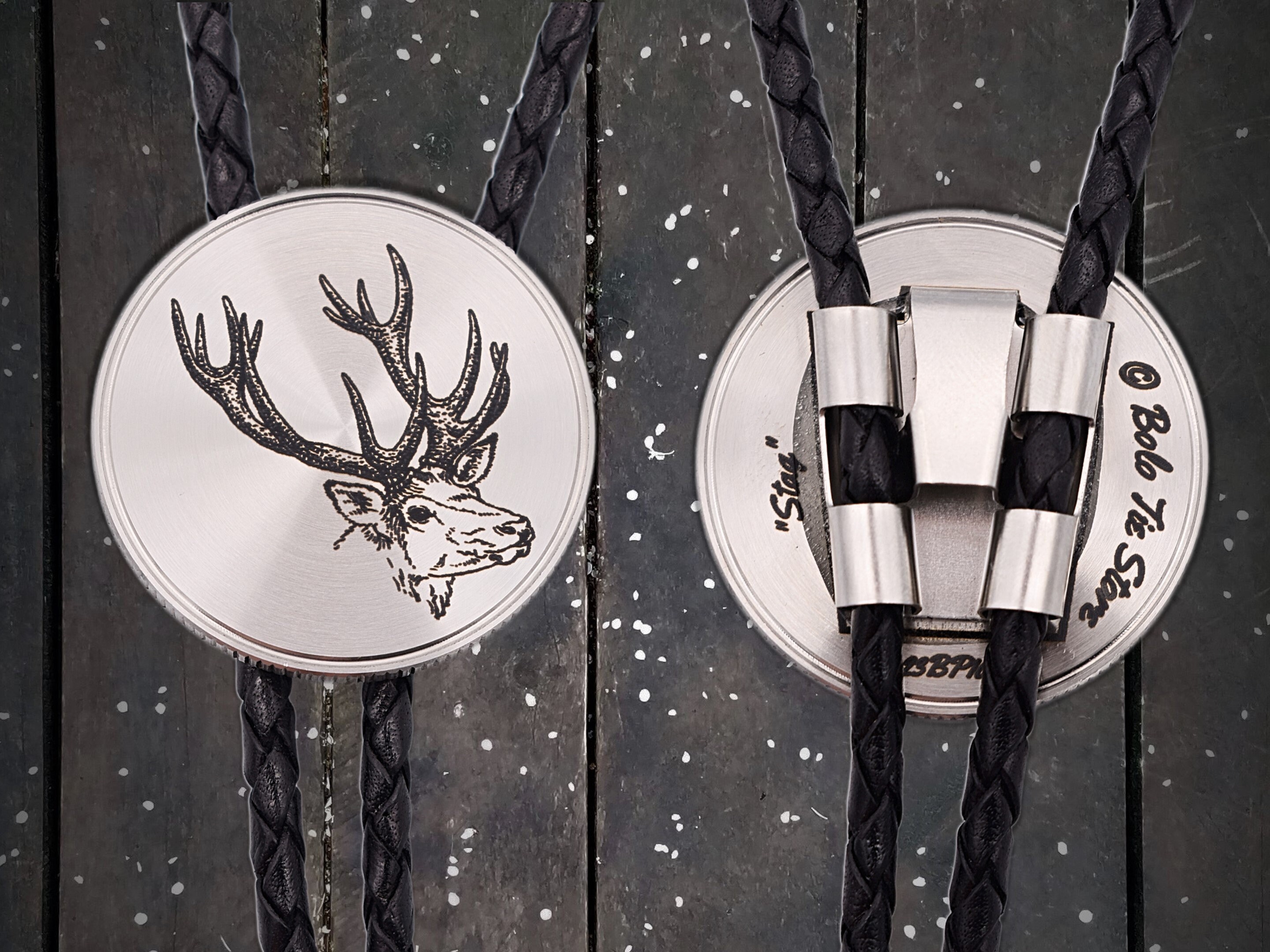 Stag Bolo Tie ~ Engraved Stainless Steel & Leather - Etsy