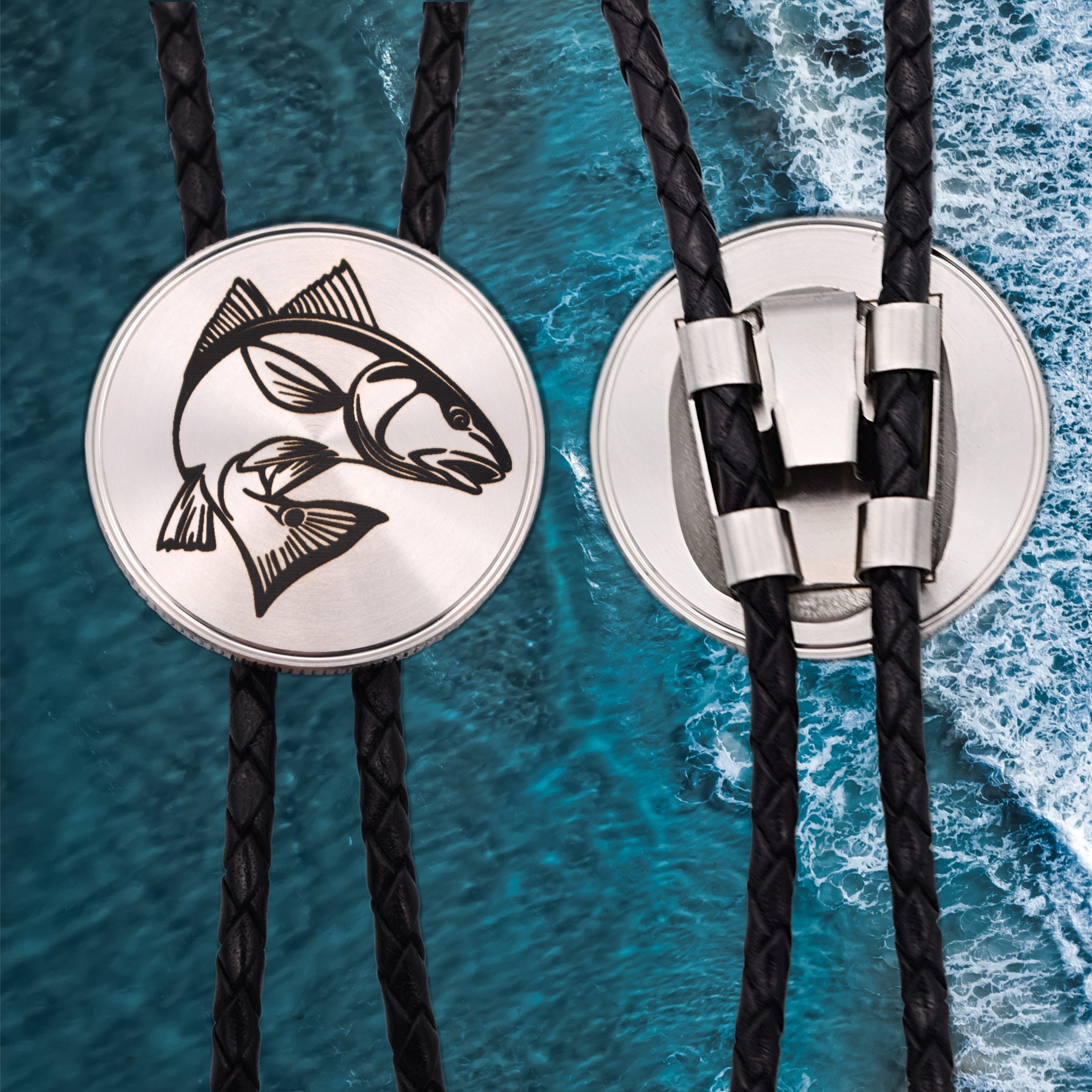 Redfish Bolo Tie Engraved Stainless Steel & Leather - Etsy