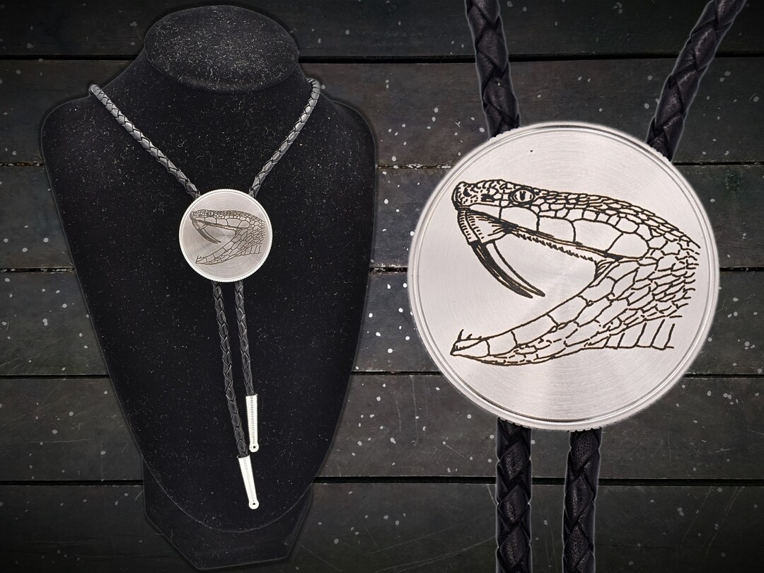 Snake Bolo Tie Engraved Stainless Steel & Leather - Etsy