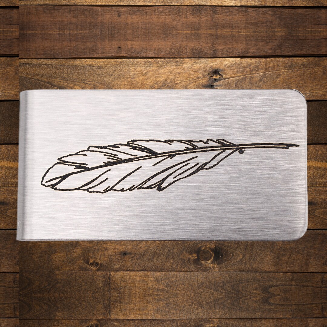 Feather Money Clip - Engraved Stainless Steel - Etsy