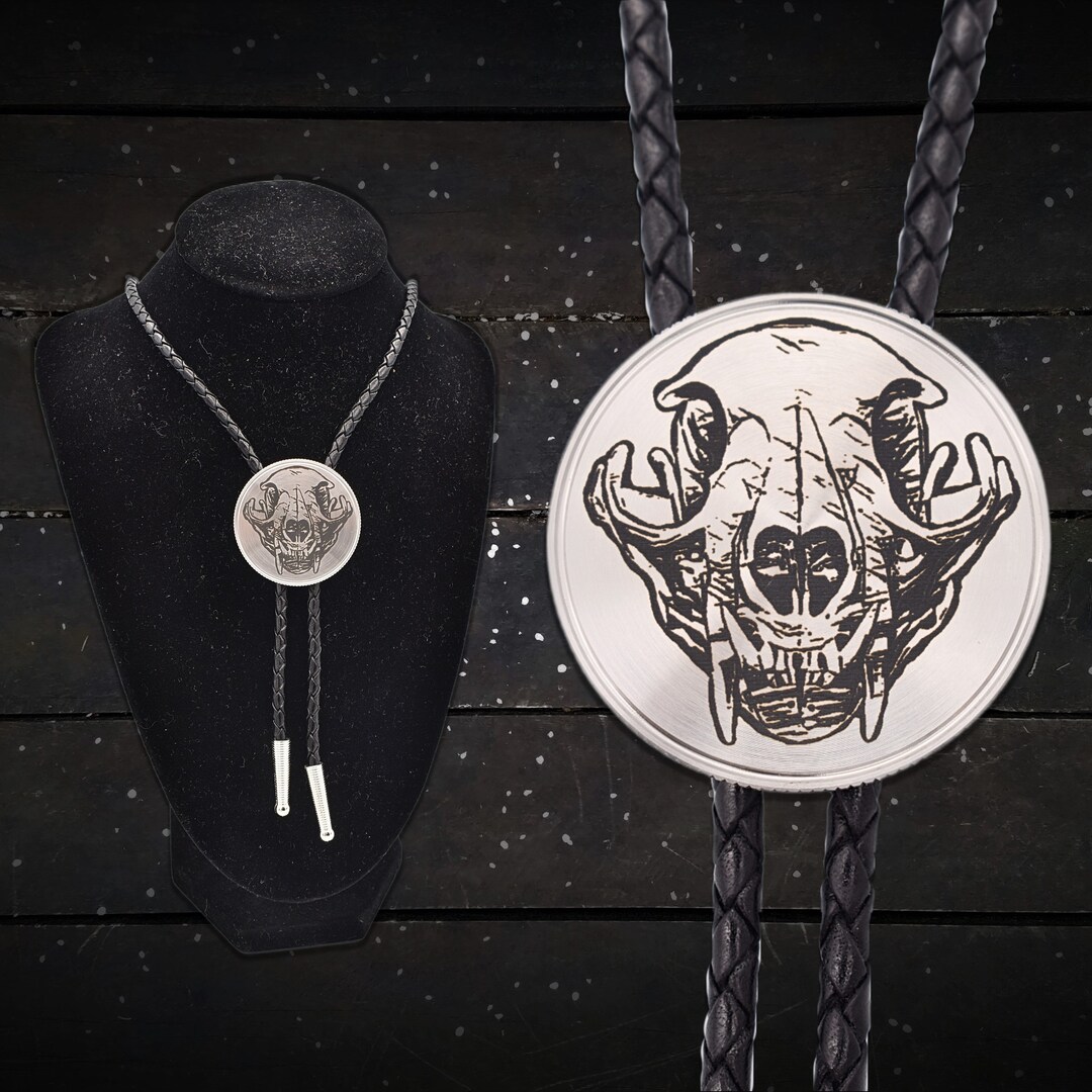 Lynx Skull Bolo Tie ~ Engraved Stainless Steel & Leather - Etsy