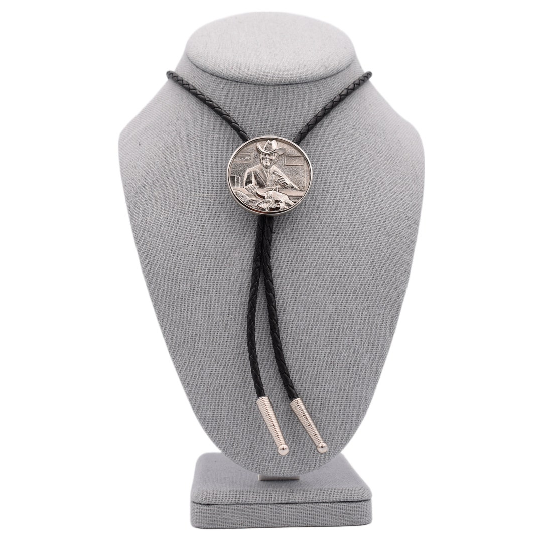 Cattleman Auctioneer Ranch Cowboy Silver Plated Brass Vintage Bolo Tie ...