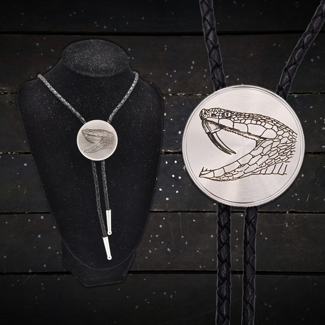 Snake Bolo Tie ~ Engraved Stainless Steel & Leather - Etsy