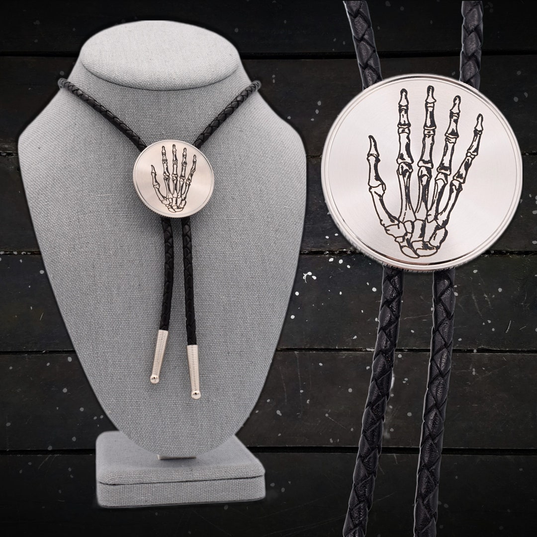 Skeleton Hand Bones Bolo Tie ~ Engraved Stainless Steel & Leather - Etsy