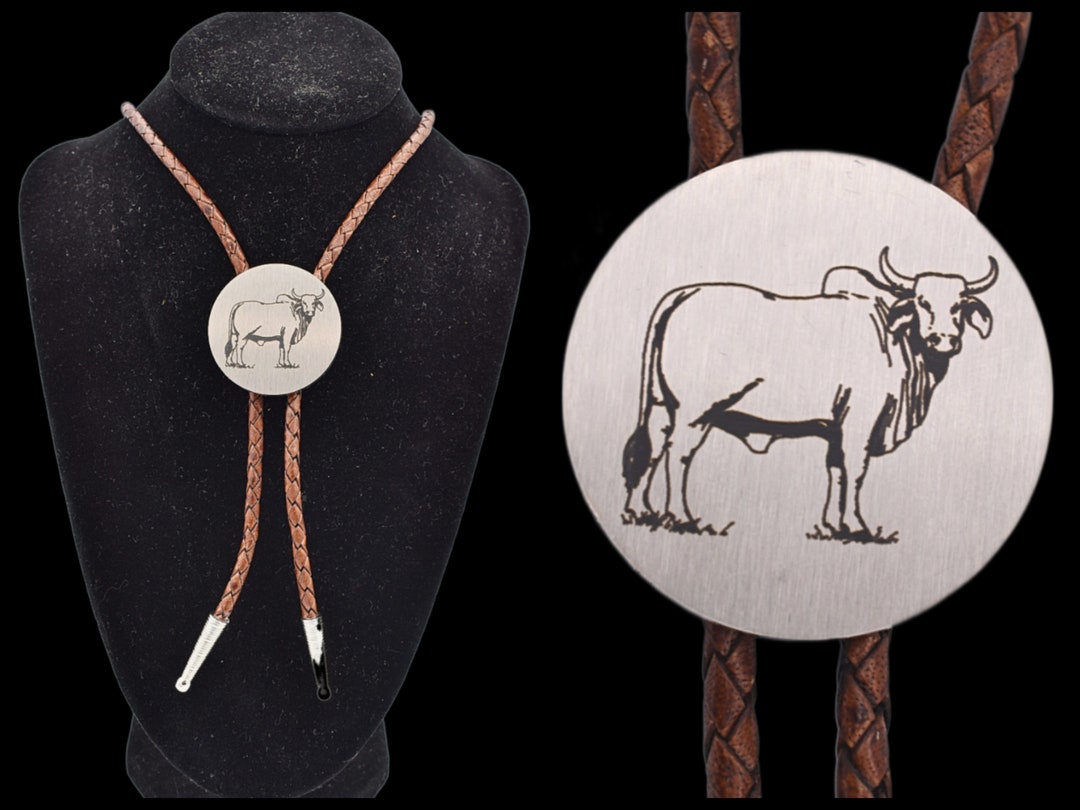 Brahman Bull Bolo Tie ~ Engraved Stainless Steel & Leather - Etsy
