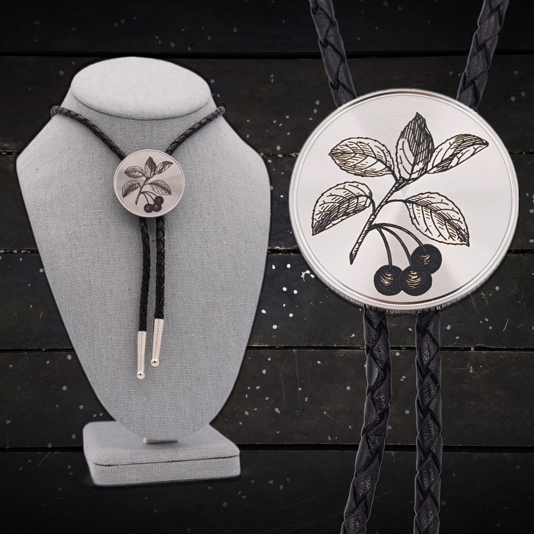 Cherry Tree Bolo Tie ~ Engraved Stainless Steel & Leather - Etsy