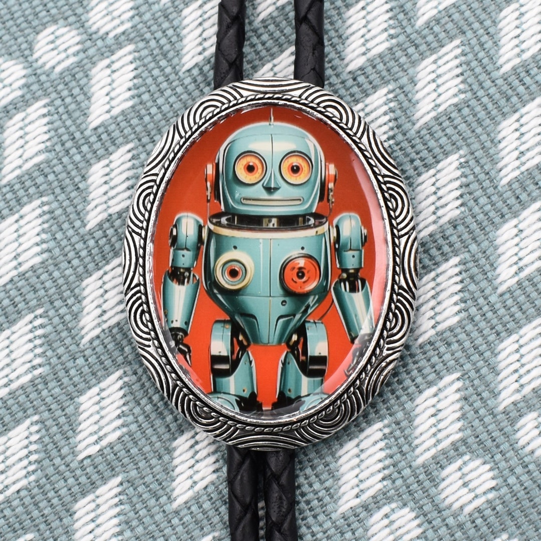 Little Robot Bolo Tie ~ Personalized Leather Cord Colors & Size ~ Space ...