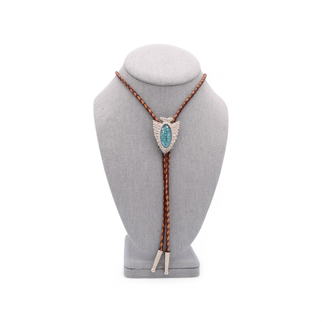 Arrowhead Turquoise Inlay Vintage Bolo Tie Silver Plated Solid Brass by ...