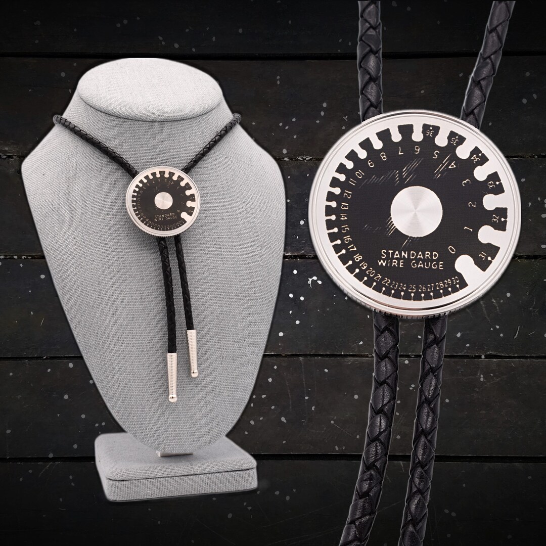 Wire Gauge Bolo Tie | Engraved Stainless Steel | Leather - Etsy