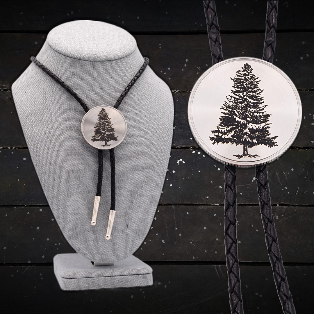 Engraved Tree Bolo Tie ~ Evergreen Pine Tree Outdoorsy Hippie Spruce ...