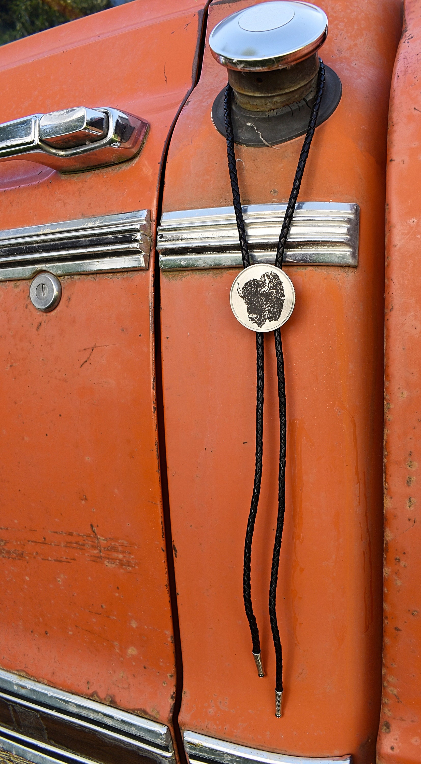 American Bison Bolo Tie ~ Engraved Stainless Steel & Leather - Etsy