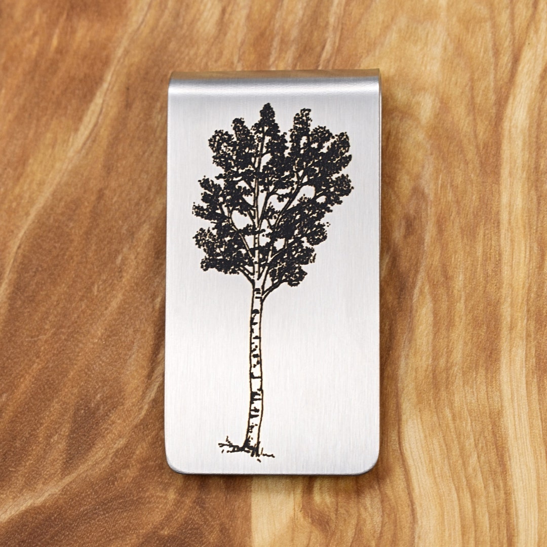 Birch Tree Money Clip ~ Engraved Stainless Steel - Etsy
