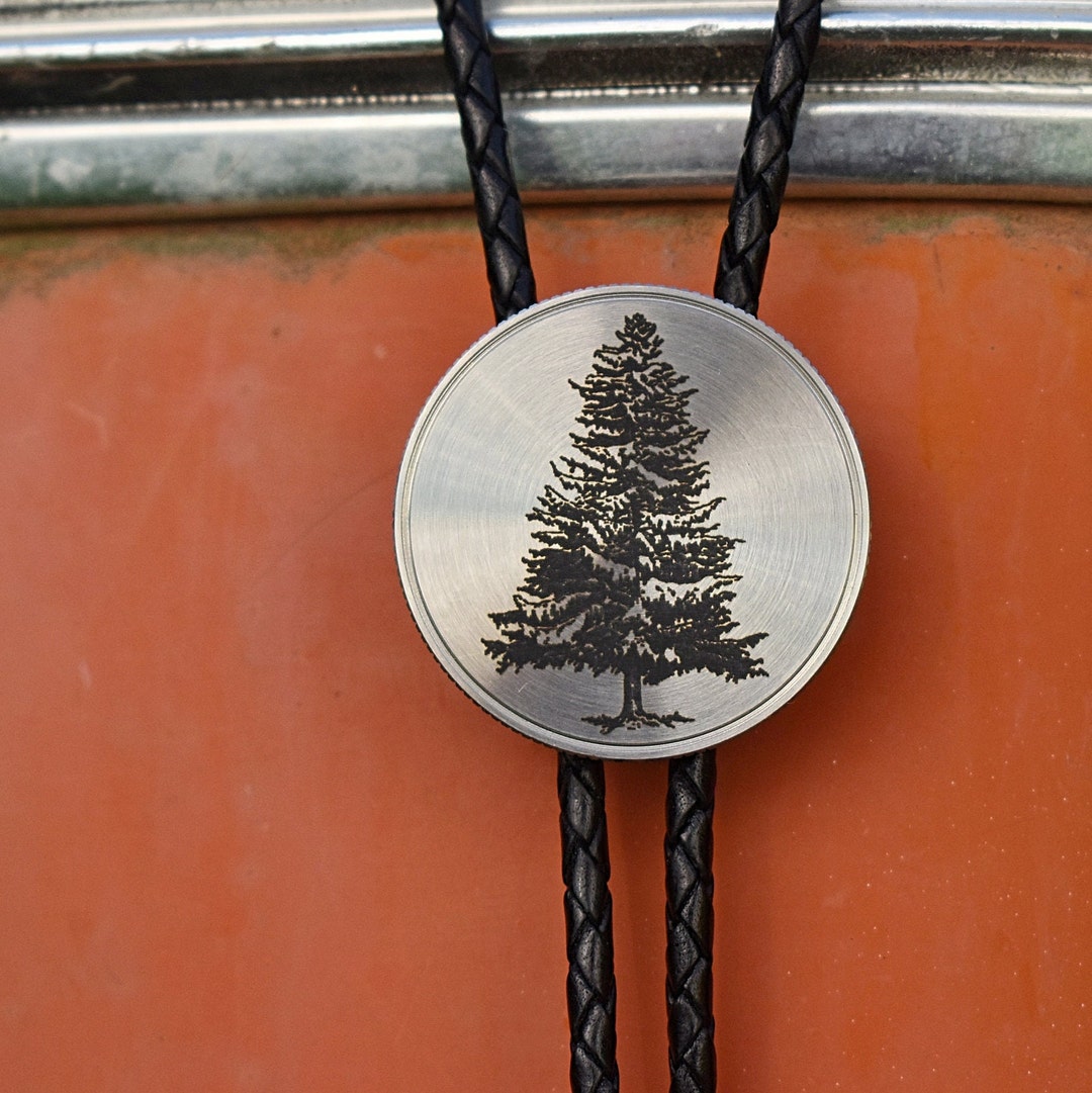 Engraved Tree Bolo Tie ~ Evergreen Pine Tree Outdoorsy Hippie Spruce ...