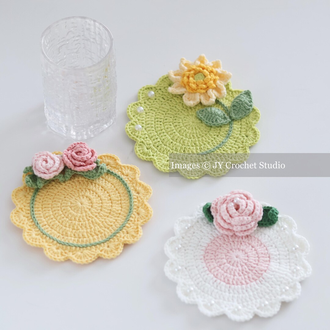 Handmade Crochet Floral Coasters: Cottagecore Drink Mats - Etsy