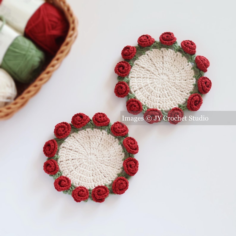 Handmade Crochet Flower Coaster Set, Crochet Bouquet Coaster, Flower ...