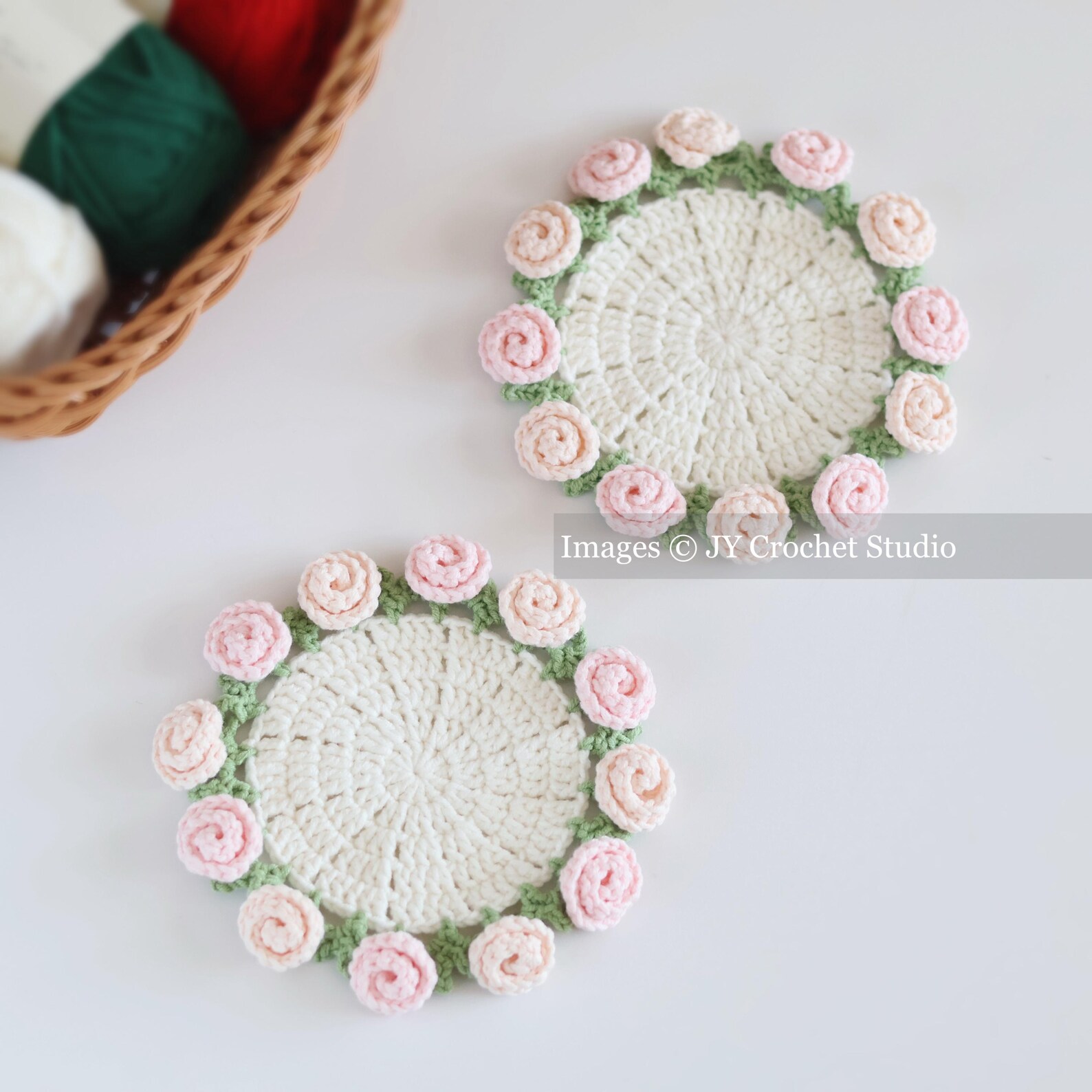 Handmade Crochet Flower Coaster Set, Crochet Bouquet Coaster, Flower ...