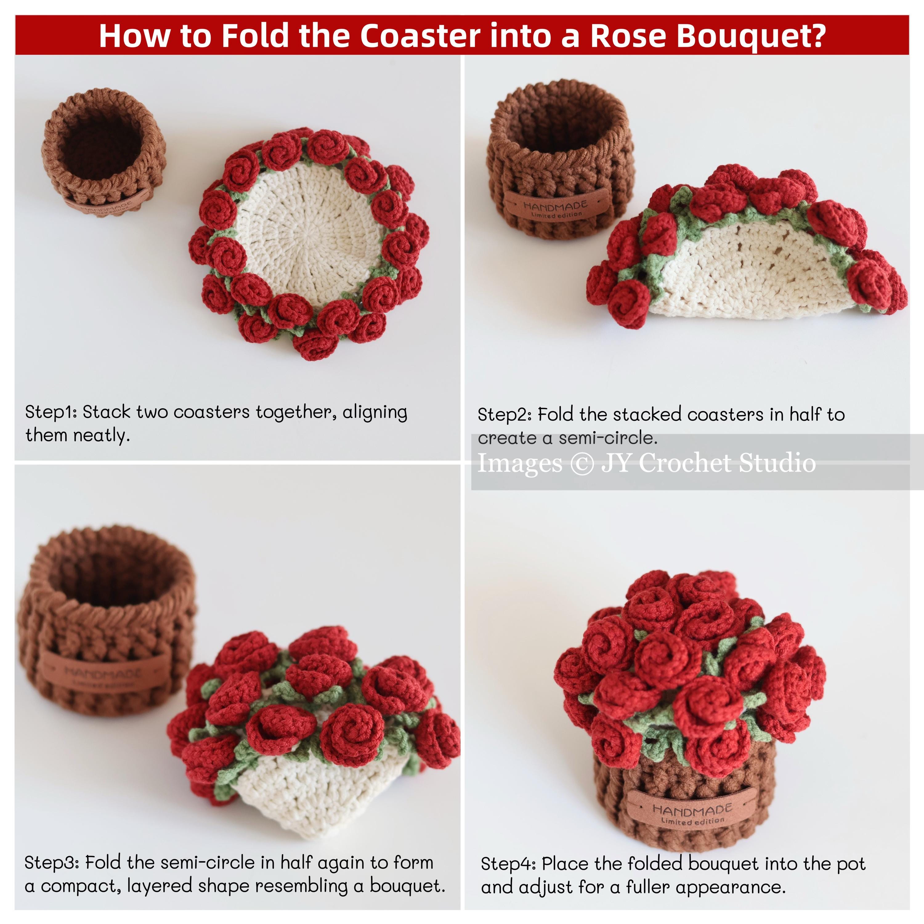 Handmade Crochet Flower Coaster Set, Crochet Bouquet Coaster, Flower ...