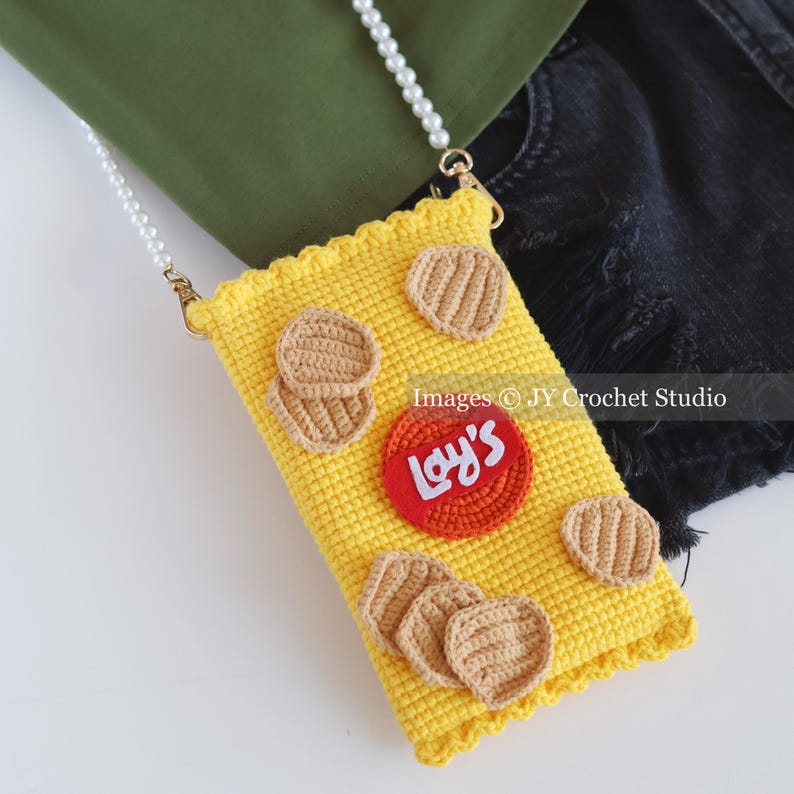 Crochet Potato Chip Bag Phone Pouch: Novelty Crossbody Bag - Etsy