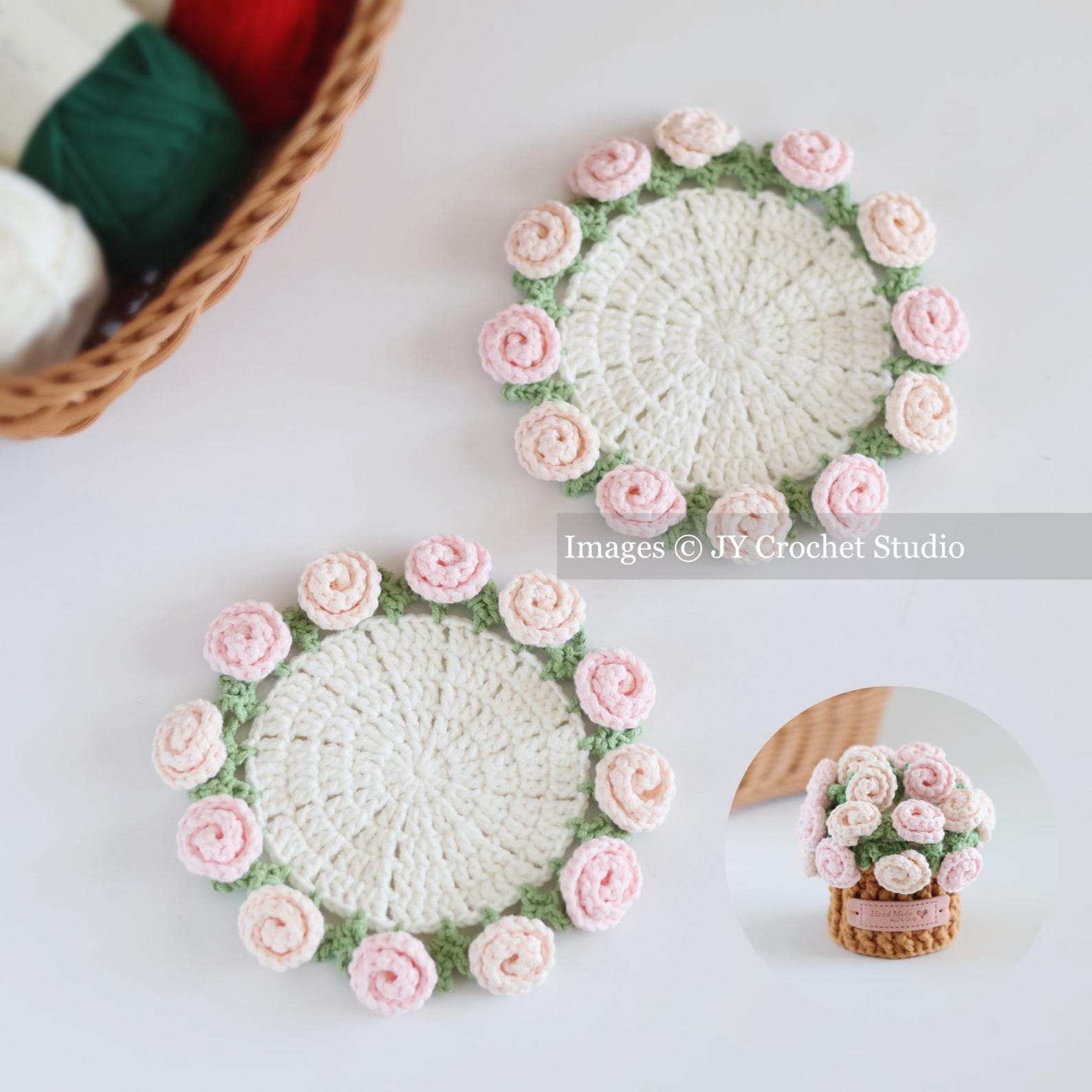 Handmade Crochet Flower Coaster Set, Crochet Bouquet Coaster, Flower ...