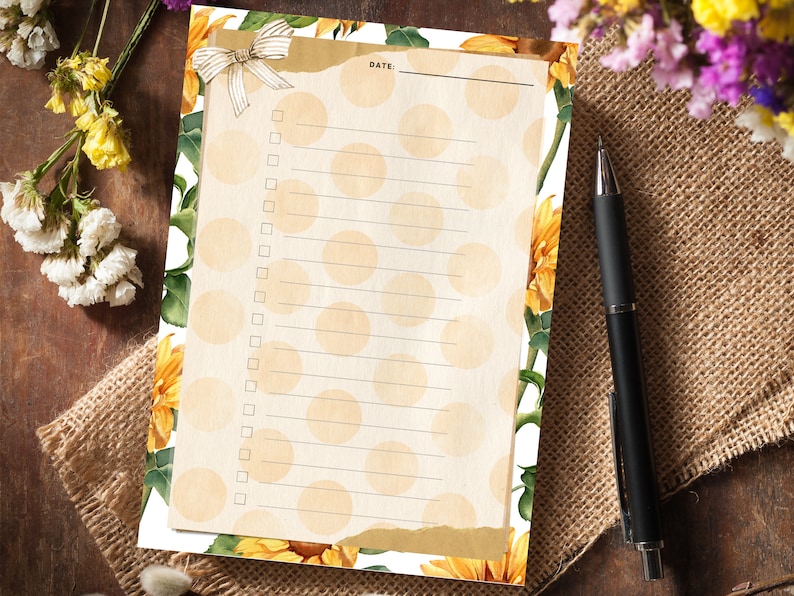 Daily Check List: Sunflowers, Checklist Notepad, Daily to Do List ...