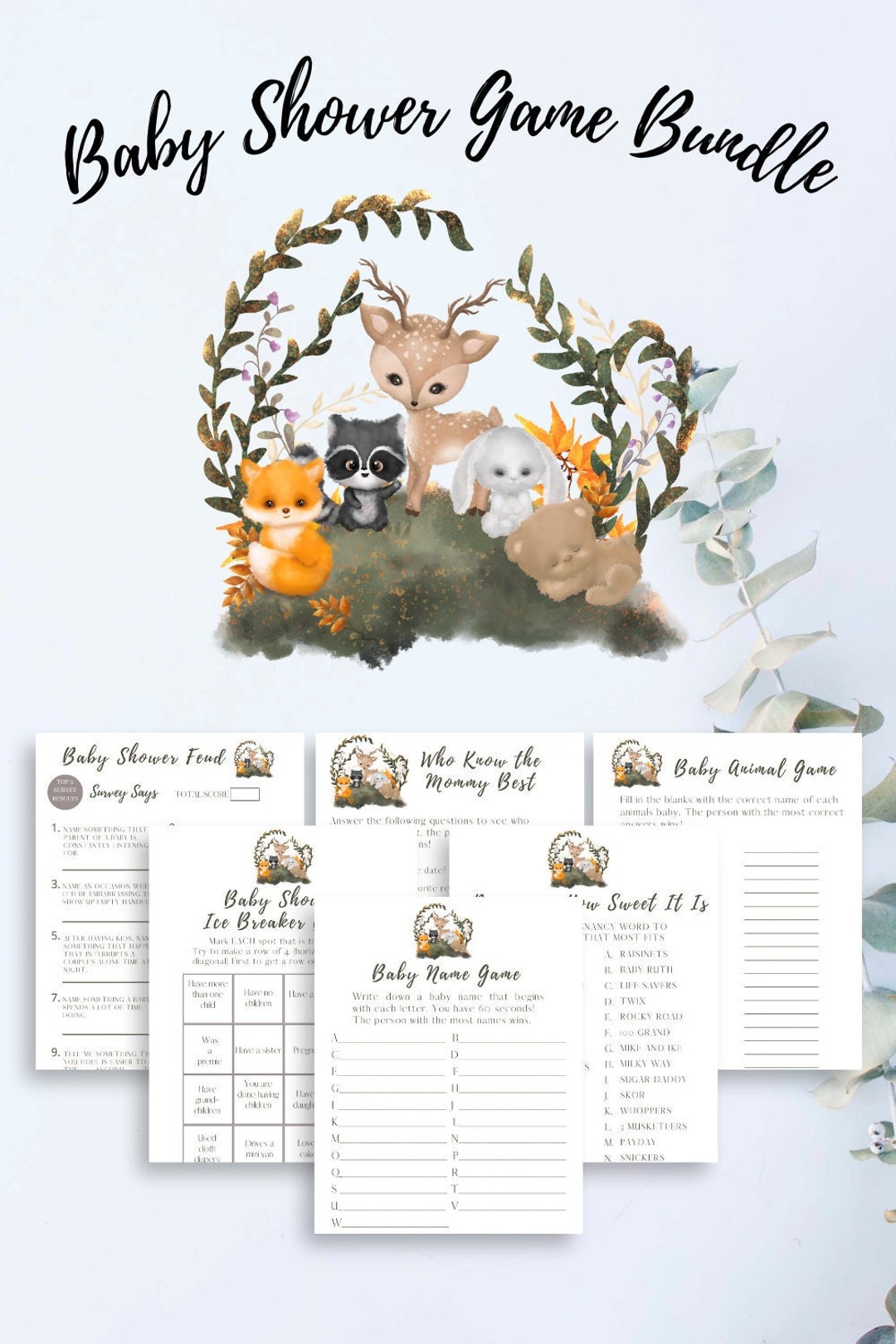 Woodland Animals Baby Shower Games Bundle - Etsy