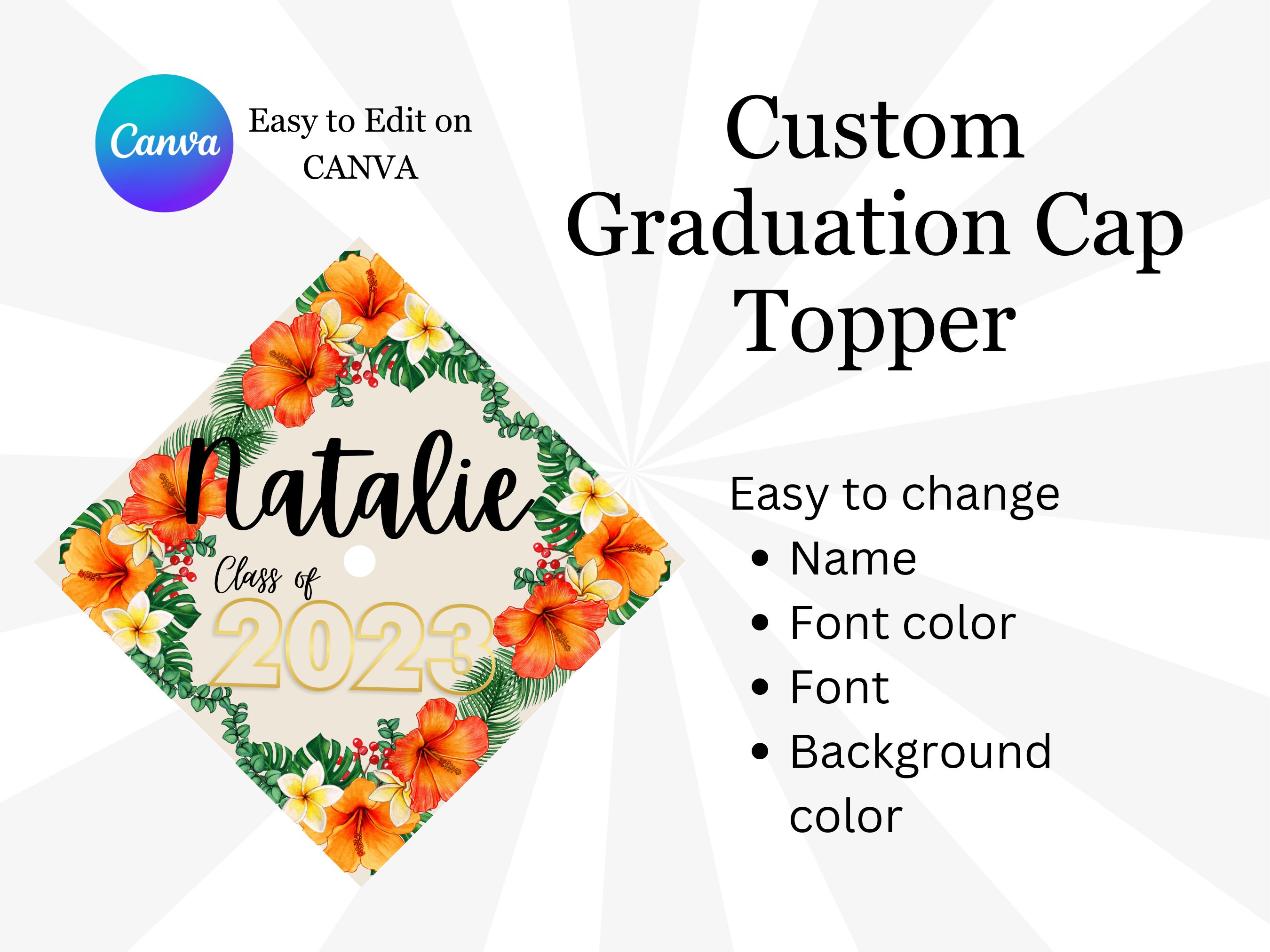 Aloha Custom Graduation Cap Topper, Easy to Personalize Using Canva - Etsy