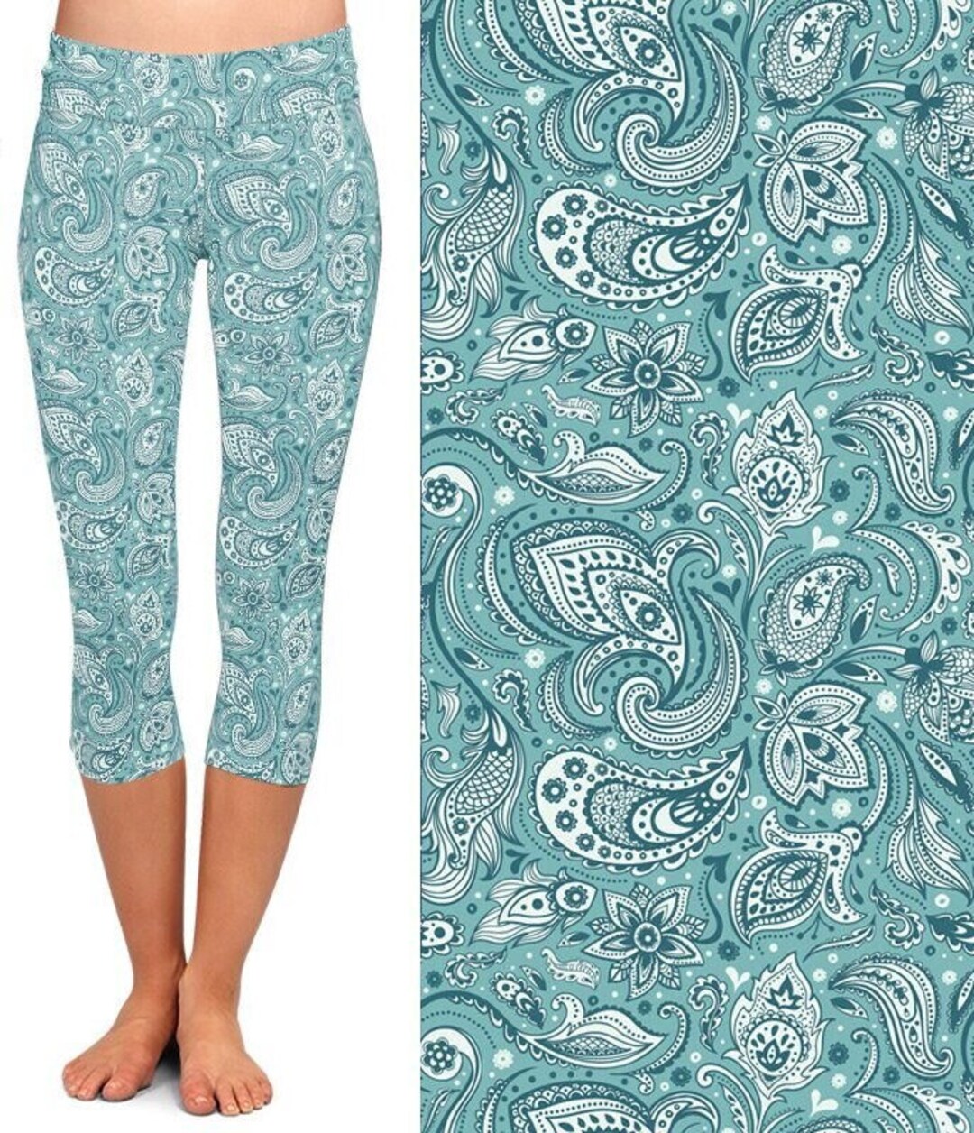 Blue Paisley Printed Capri Length Buttery Soft Stretchy - Etsy
