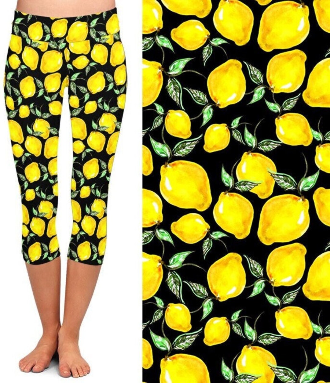 Lemons Printed Capri Length Buttery Soft Super Stretchy Leggings - Etsy