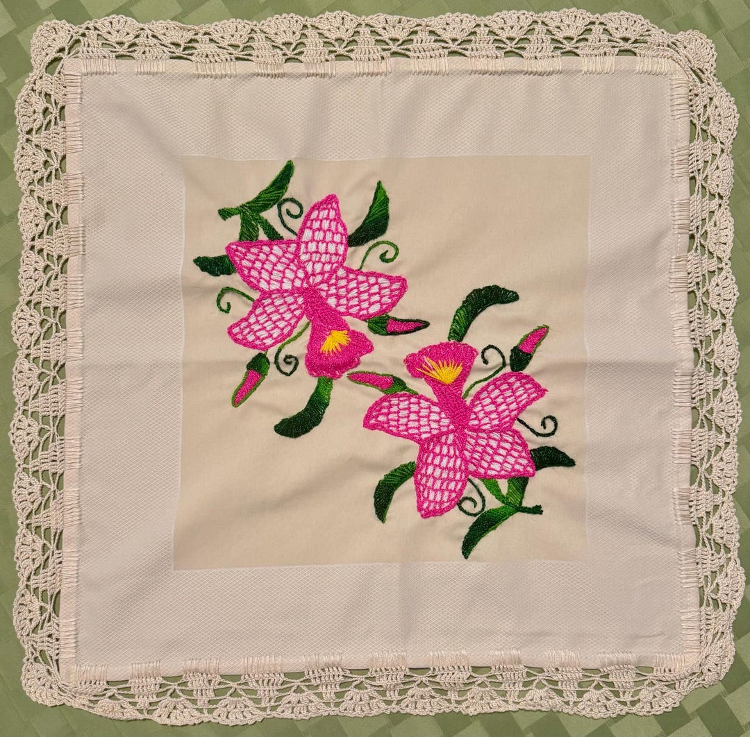 Hand Embroidered Napkin With Pink Flowers - Etsy