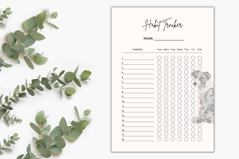 Habit Tracker Printable Digital Download - Australian Sheppard Habit ...