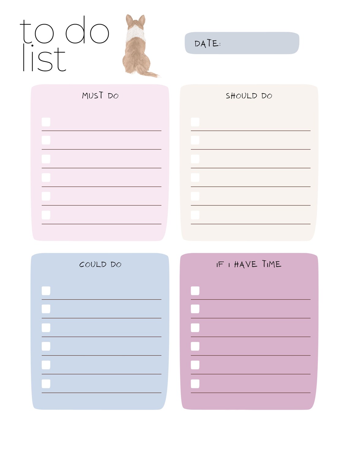 To-do List Digital Download, Corgi To-do List, Pet to Do List, Corgi To ...