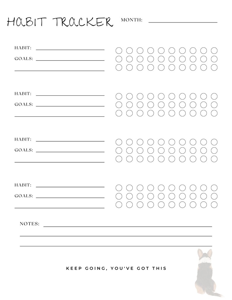 Habit Tracker Printable Digital Download - Tri Color Corgi Habit ...