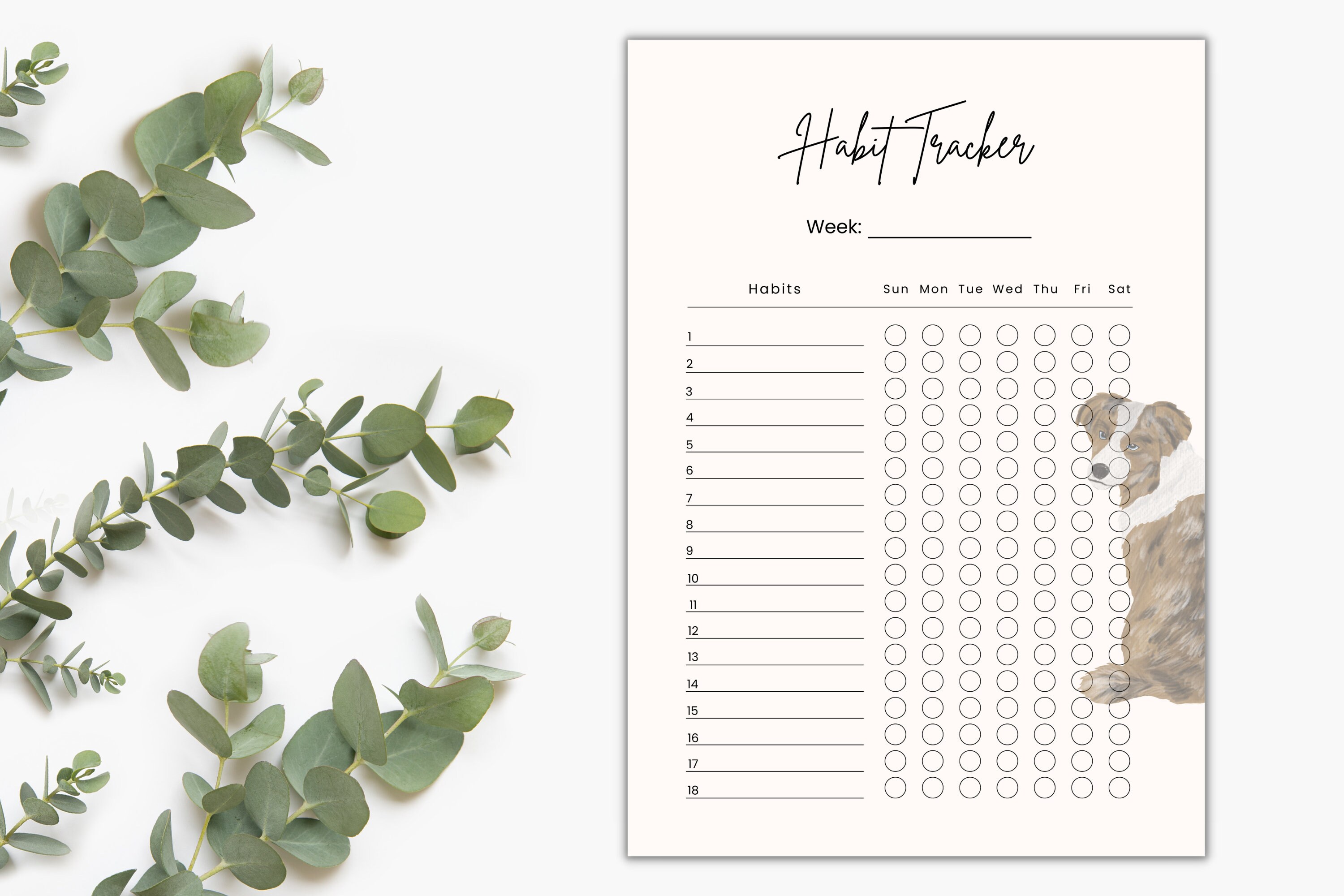 Habit Tracker Printable Digital Download - Australian Sheppard Habit ...