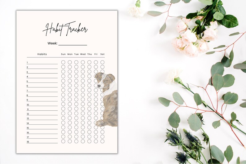 Habit Tracker Printable Digital Download - Australian Sheppard Habit ...