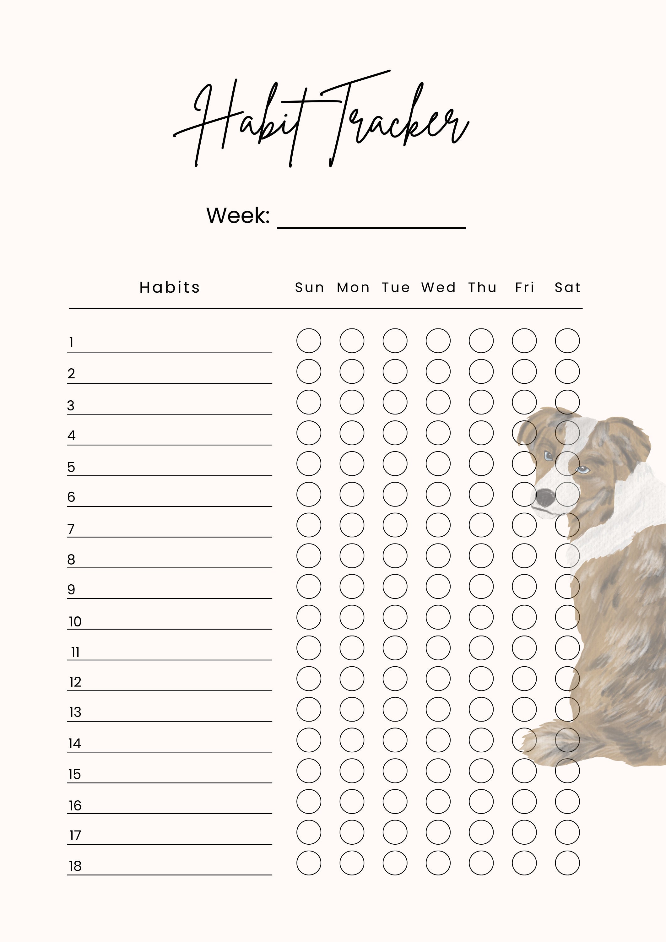 Habit Tracker Printable Digital Download - Australian Sheppard Habit ...