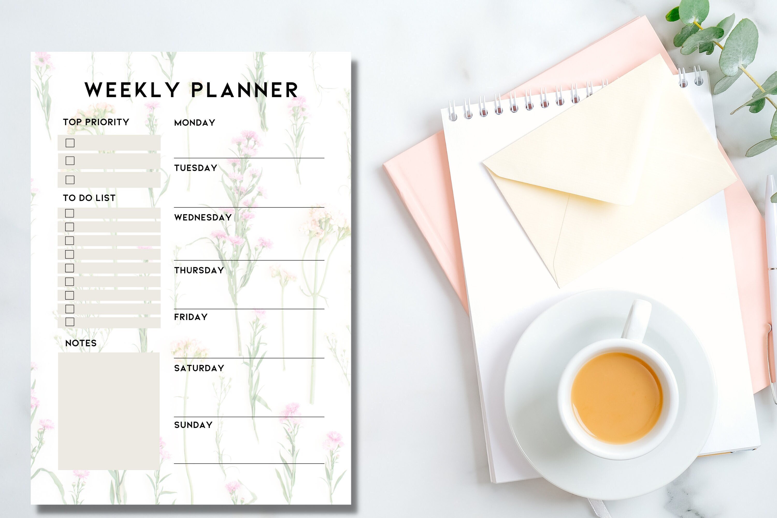 Weekly Printable Floral Printer - Etsy