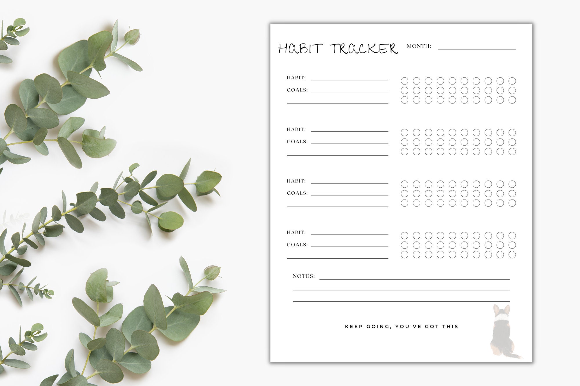 Habit Tracker Printable Digital Download - Tri Color Corgi Habit ...