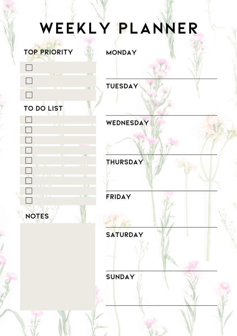 Weekly Printable Floral Printer - Etsy