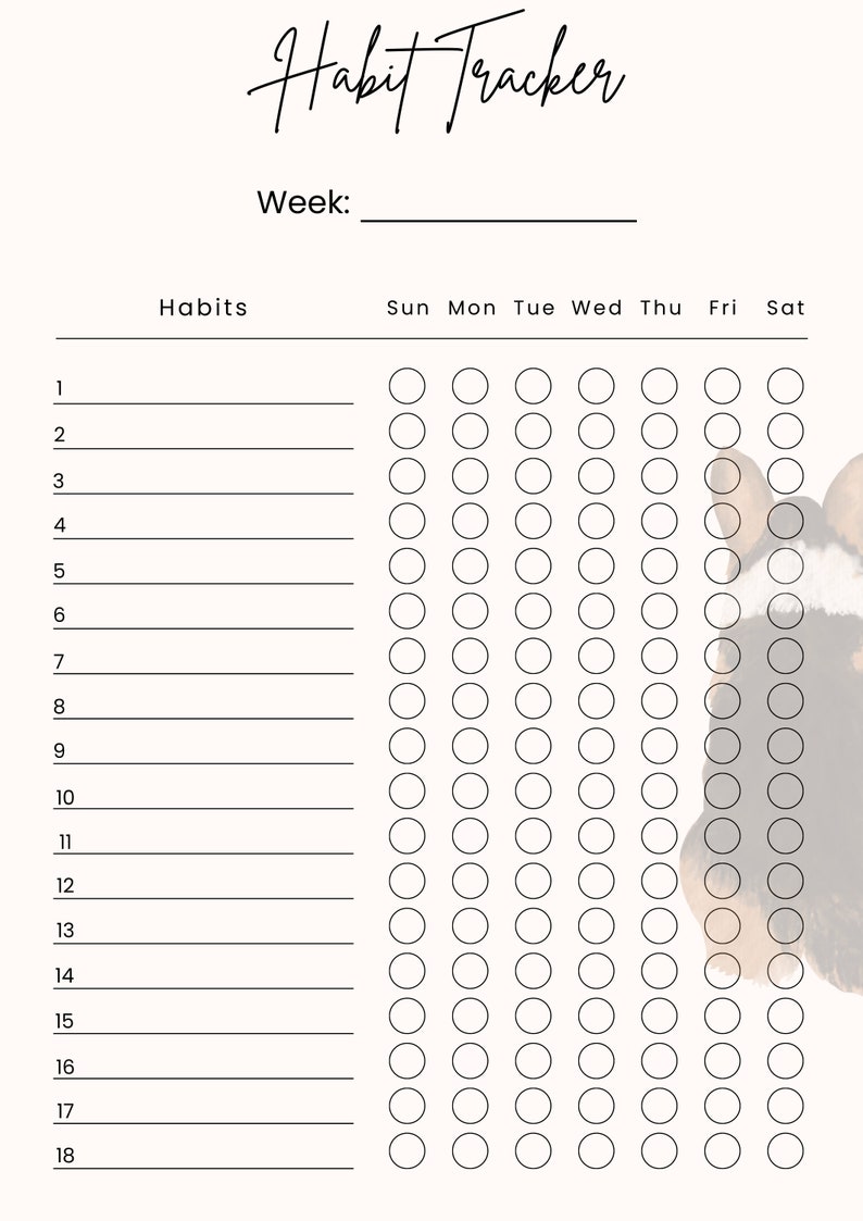 Habit Tracker Printable Digital Download - Tri Color Corgi Habit ...