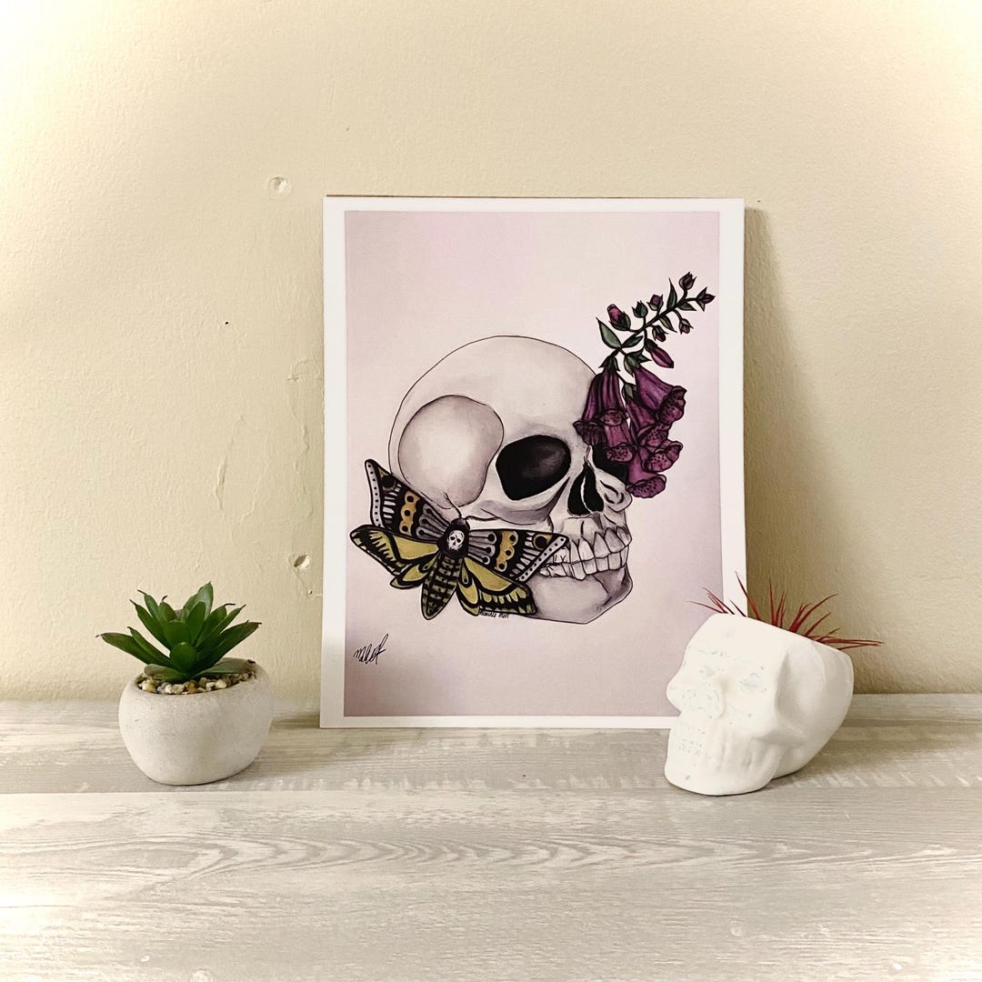 Memento Mori - Skull With Deaths Head Moth and Foxglove Painting Print ...