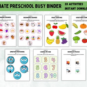 Preschool Busy Book Binder, 33 Learning Activities (PDF Printable) - Etsy