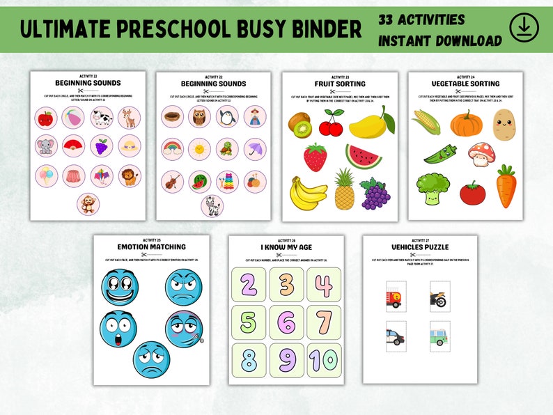 Preschool Busy Book Binder, 33 Learning Activities (PDF Printable) - Etsy